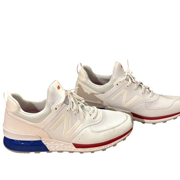 New Balance | Shoes | New Balance White And Blue Sneakers With Tricolor ...